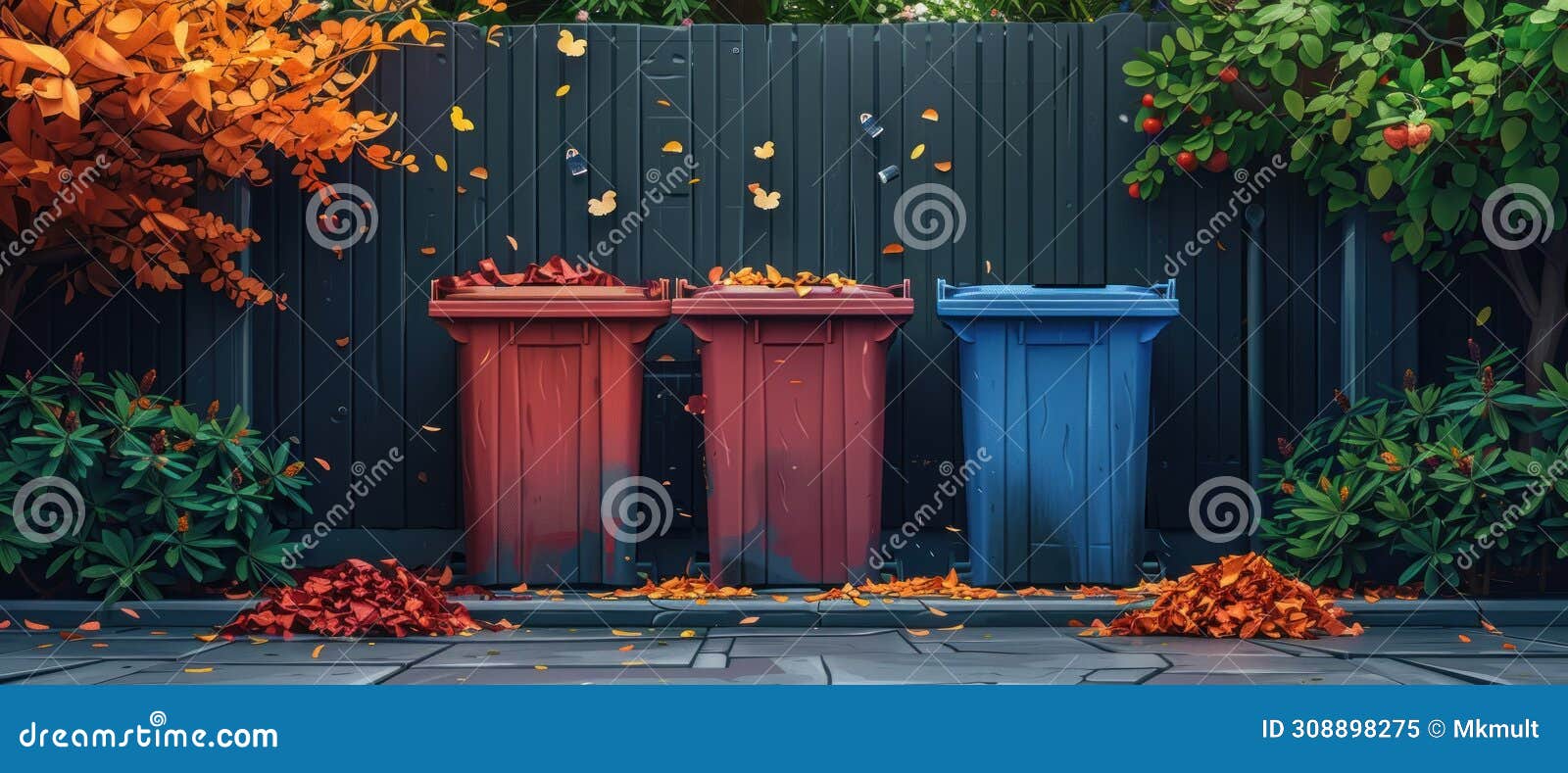 Three Trash Cans in a Row stock image. Image of reusable - 308898275