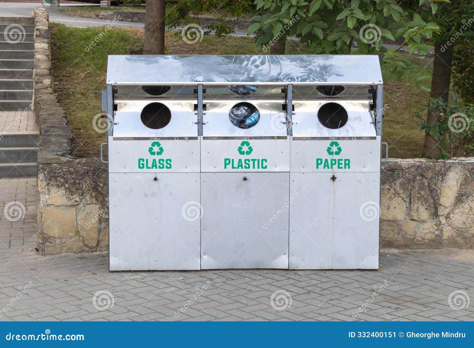 Three Trash Cans, in the Shape of Square Boxes with Three Holes for ...
