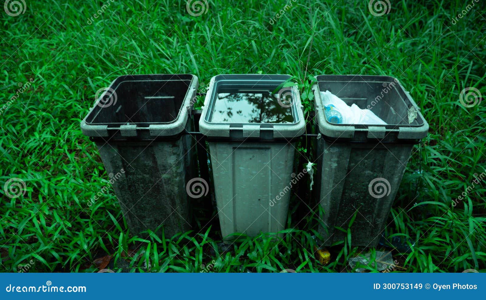Three trash cans stock image. Image of reusing, container - 300753149