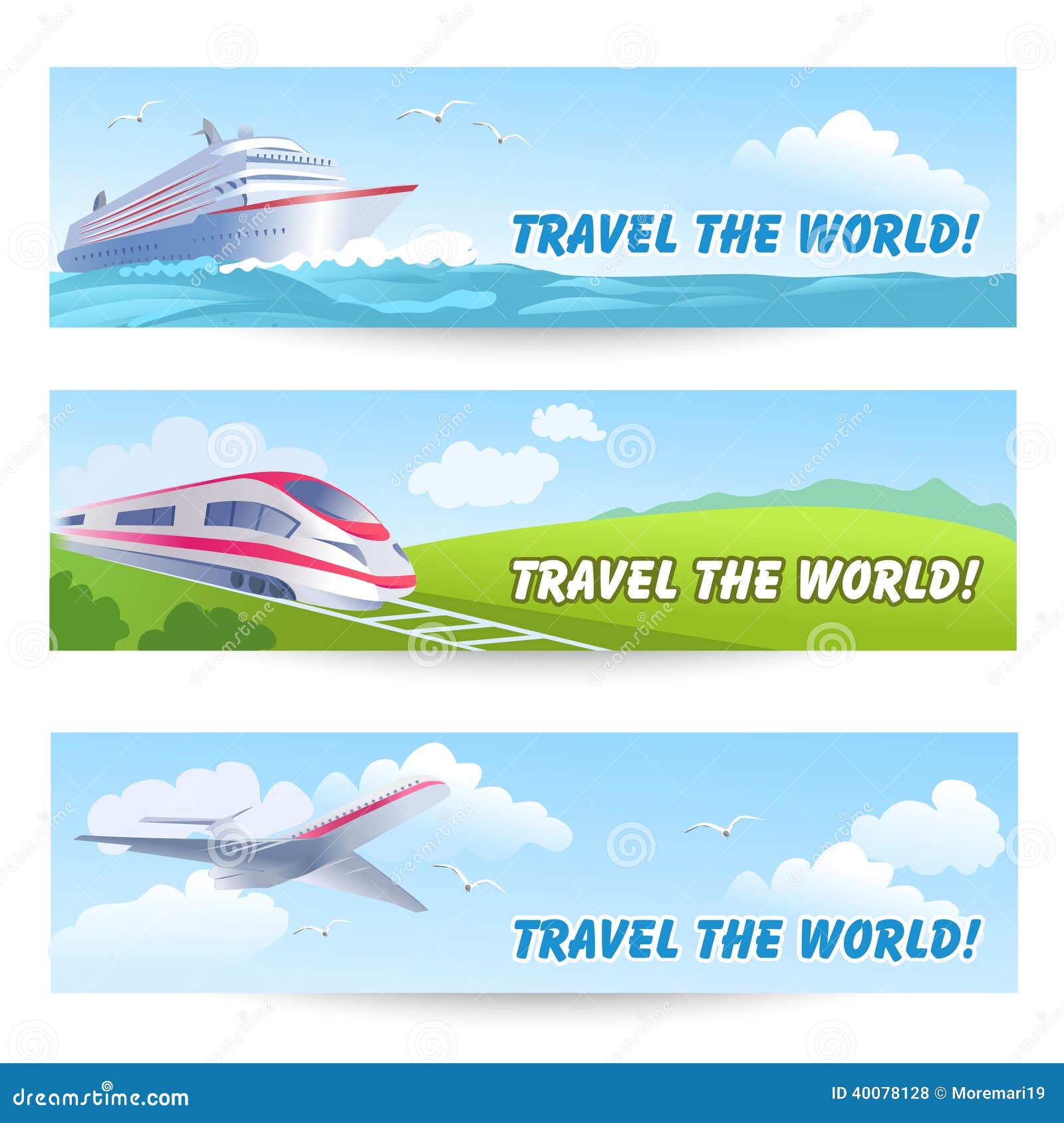Three Travel Banners with Transports Stock Vector - Illustration of ...