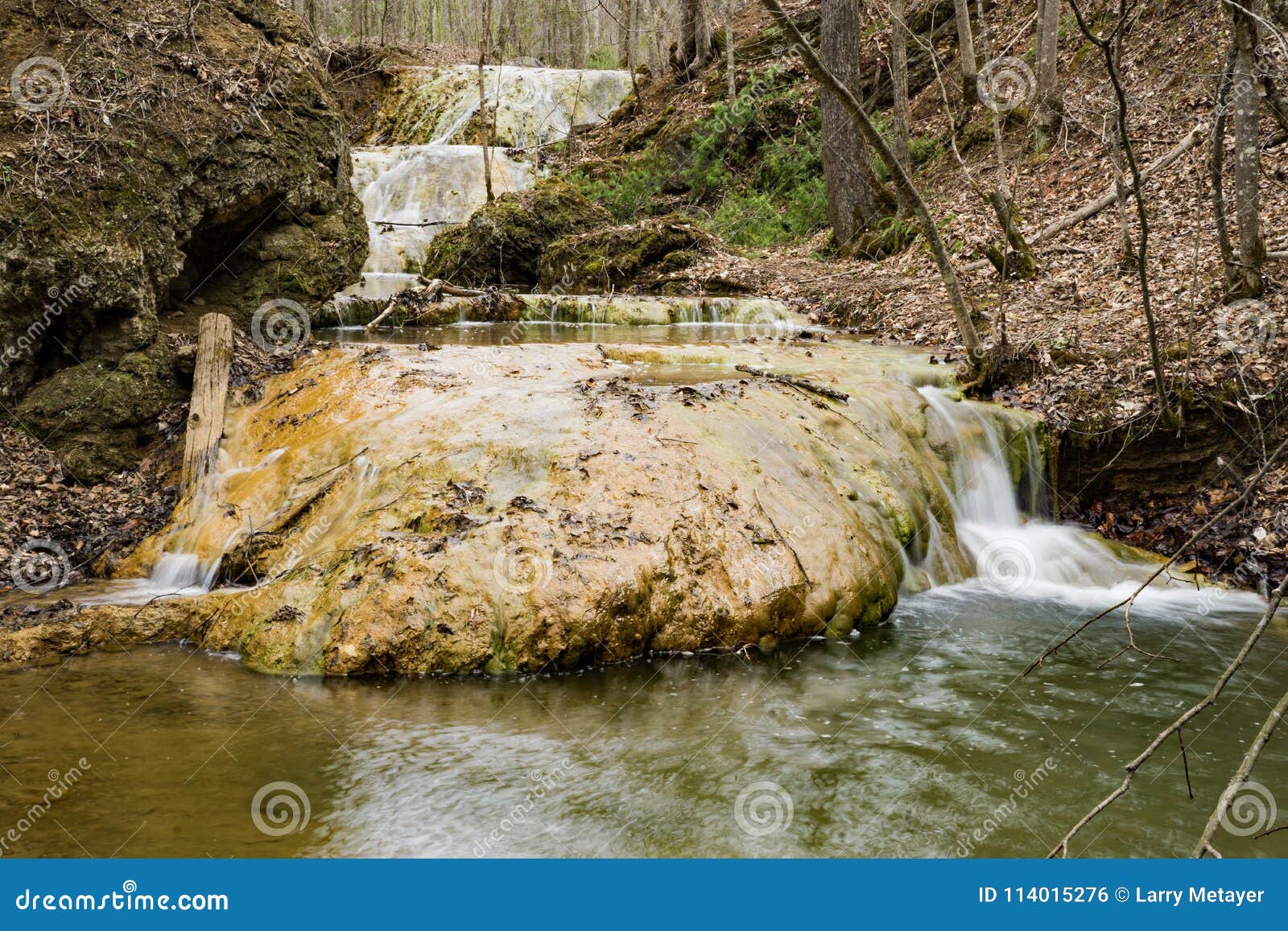 Three Travertine Cascading Waterfalls Stock Photo - Image of america ...