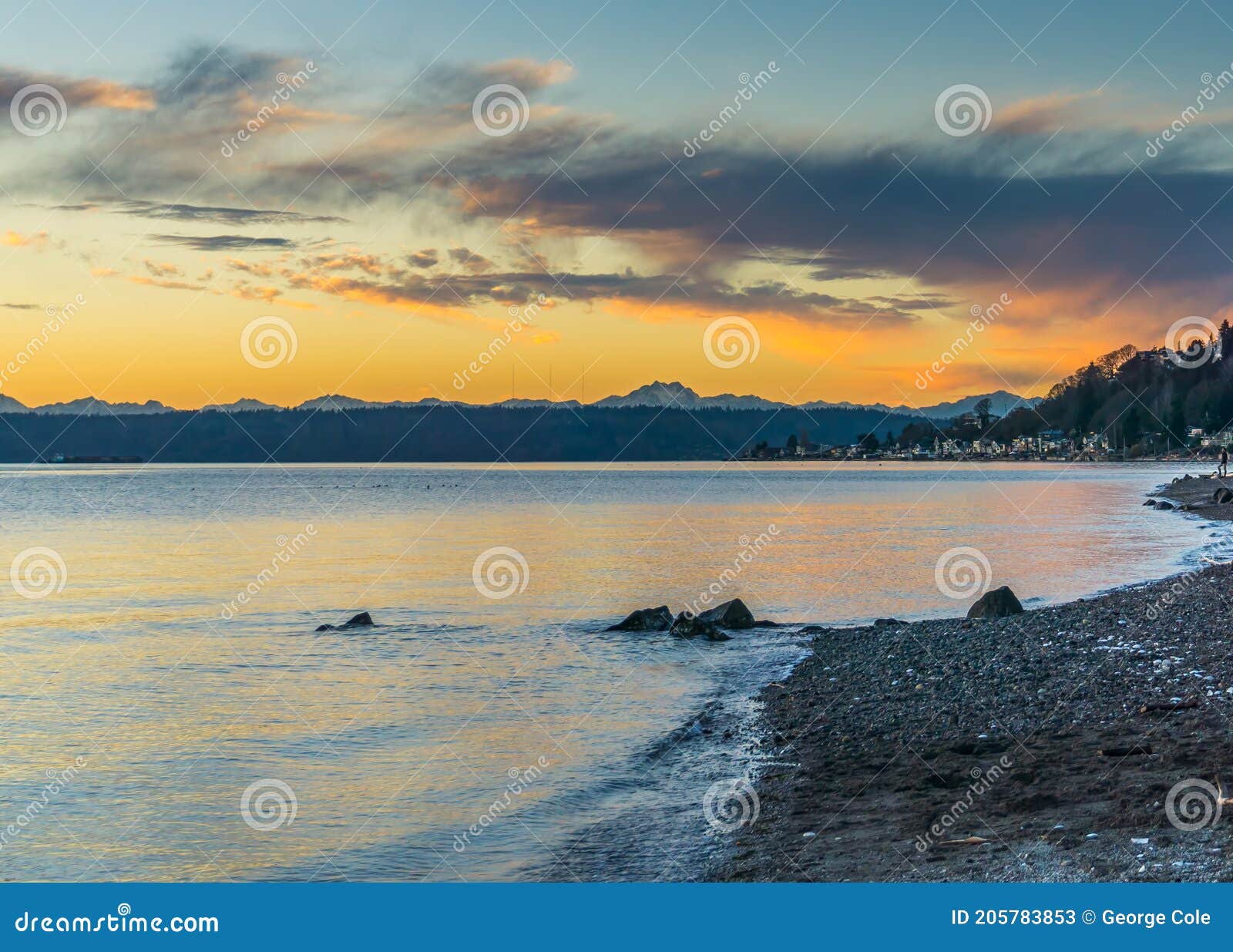 Three Tree Point Sunset stock image. Image of ocean - 205783853
