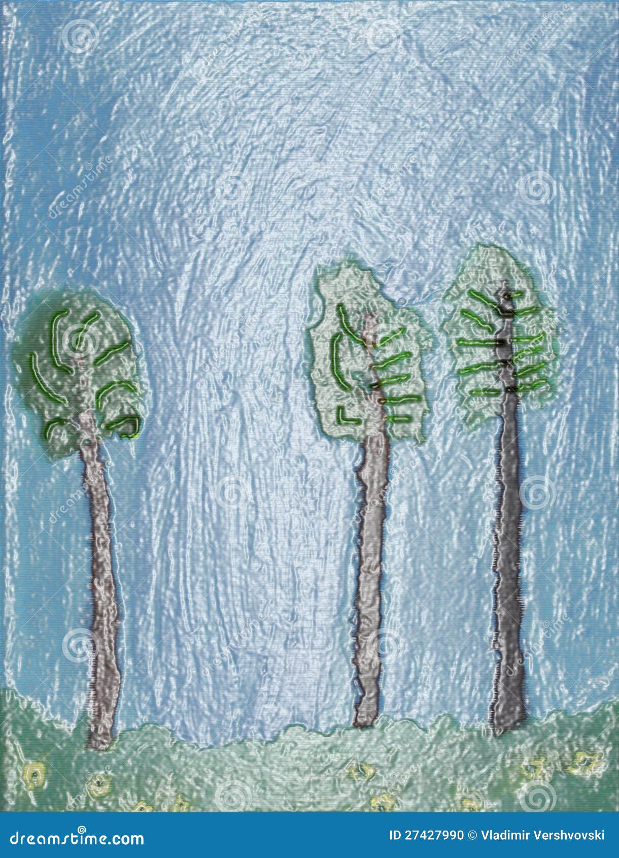 Three Trees on the Edge of a Forest. Stock Illustration - Illustration ...