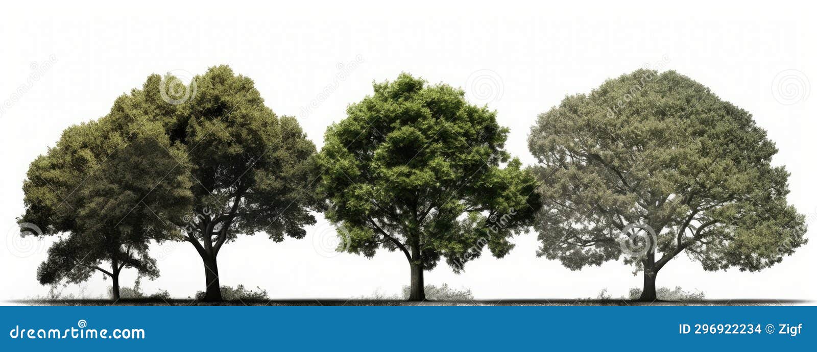 Three Trees in a Row on a White Background Stock Illustration ...