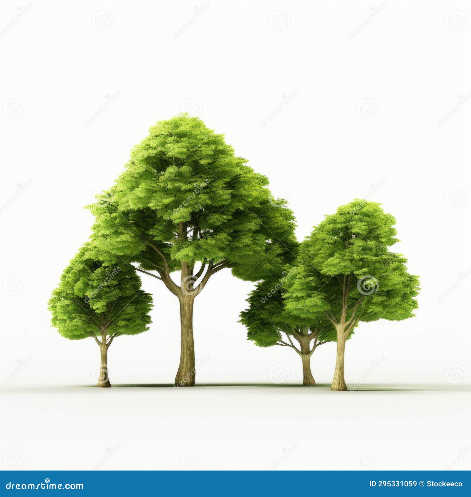 Luminous 3d Trees: Detailed Nature Illustration on White Background ...