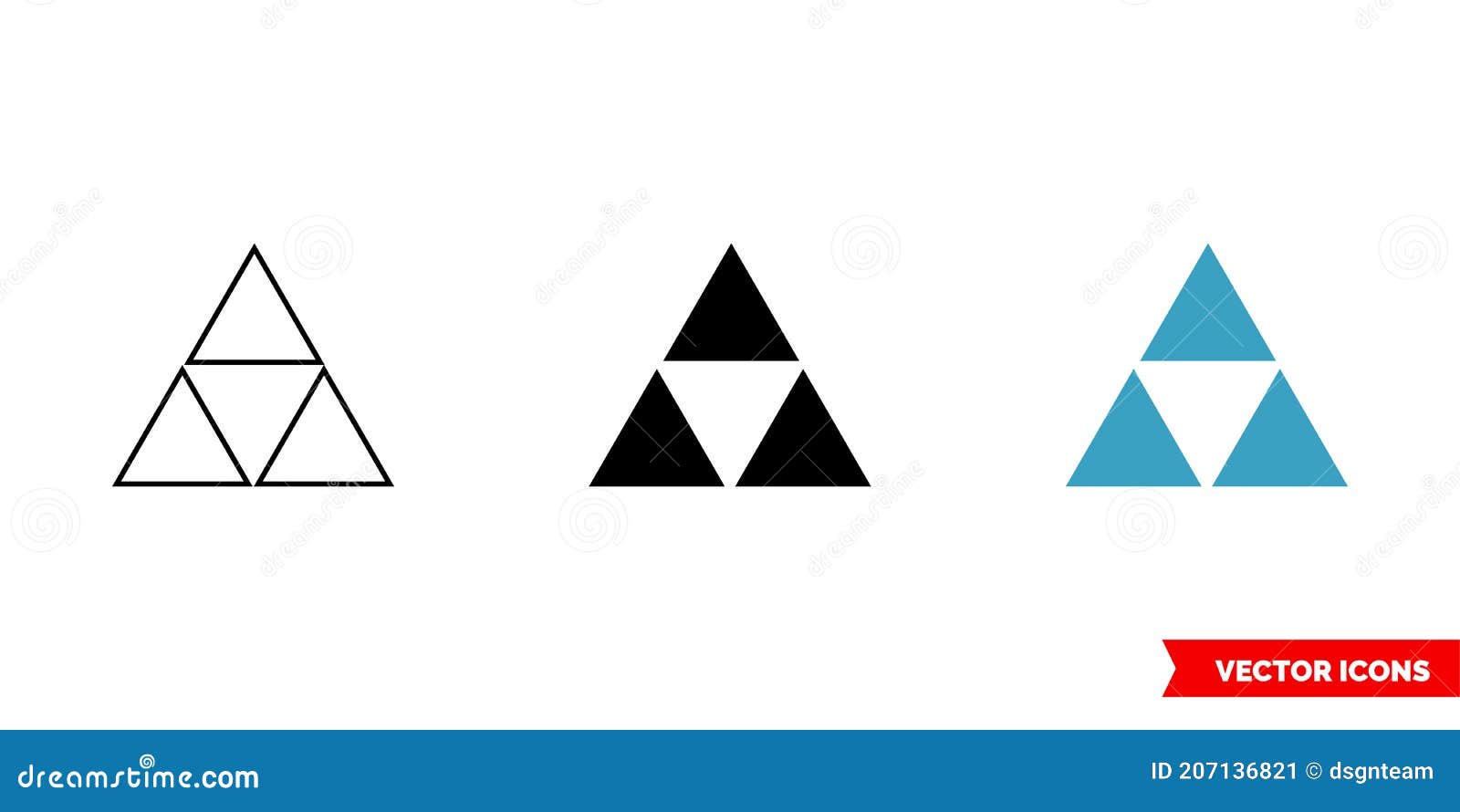 Three Triangles Icon Of 3 Types Color Black And White Outline
