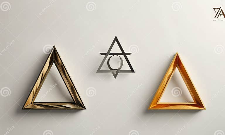 Three Triangular Frames, Two Gold and One Silver, are Arranged in Row ...