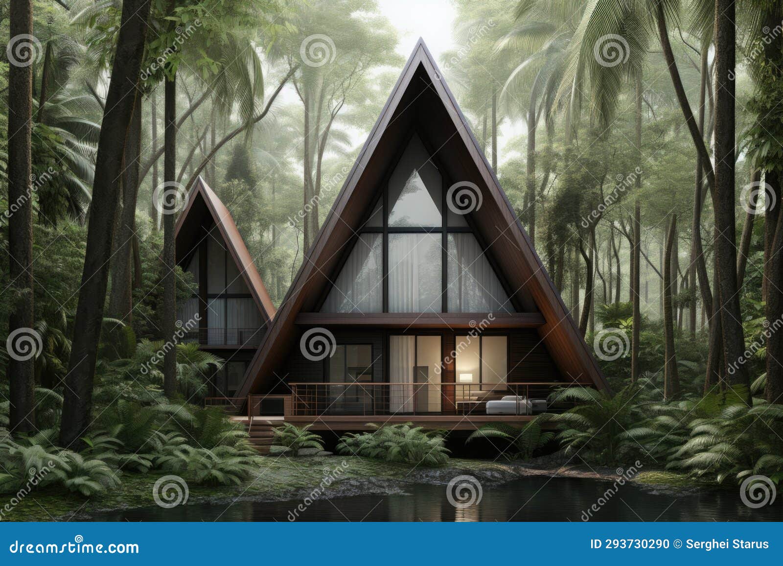 Three Triangular Shaped Cabins in the Middle of a Forest, AI Stock ...