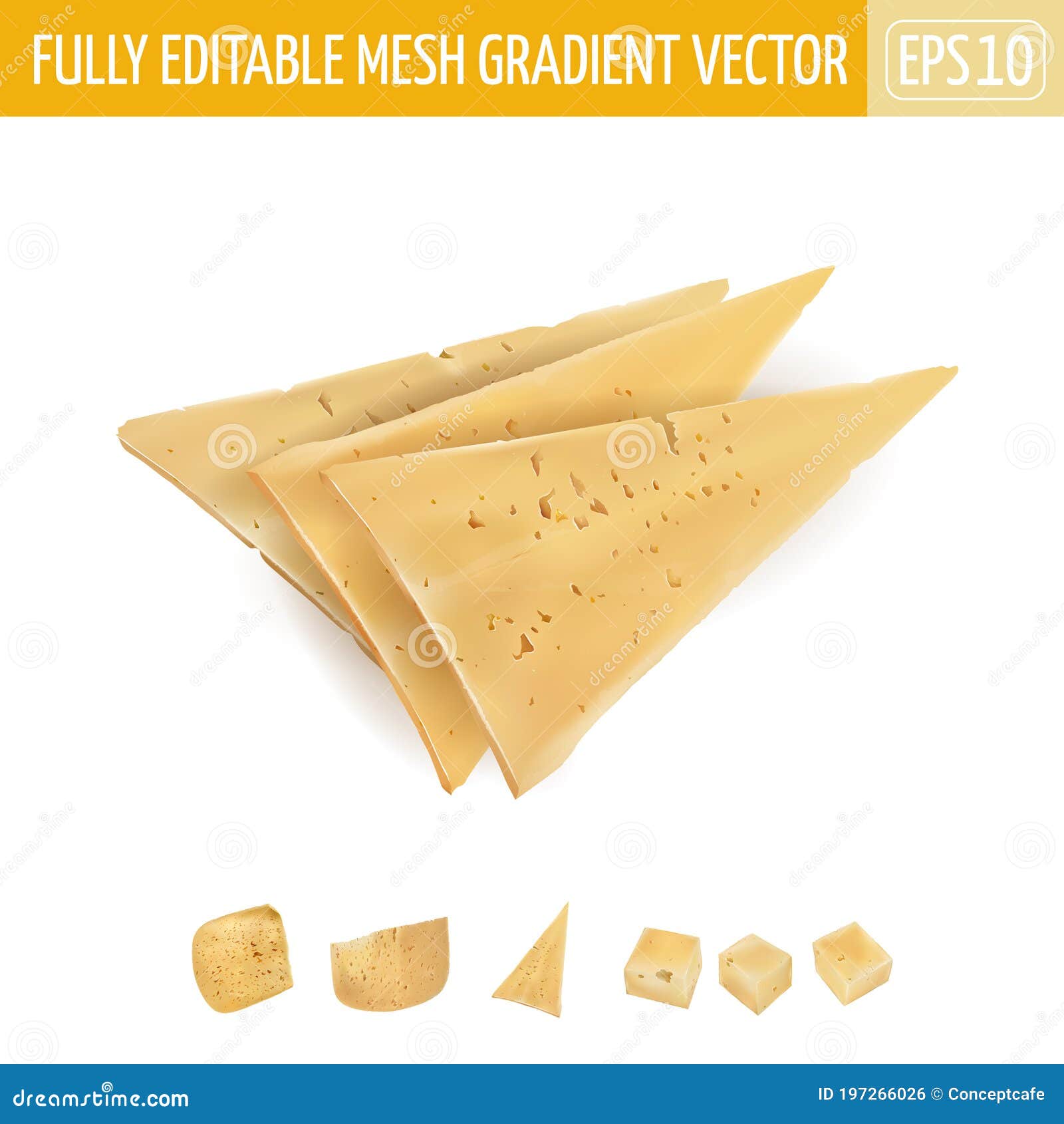 Three Triangular Yellow Slices of Appetizing Cheese. Stock Vector ...