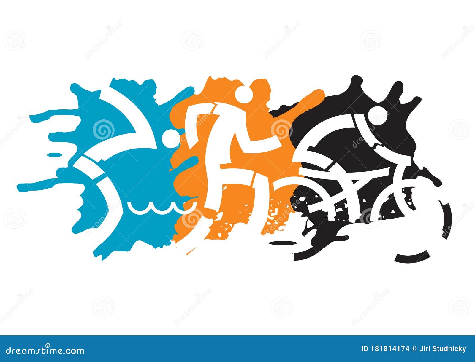 Three Triathlon racers. stock vector. Illustration of jump - 181814174