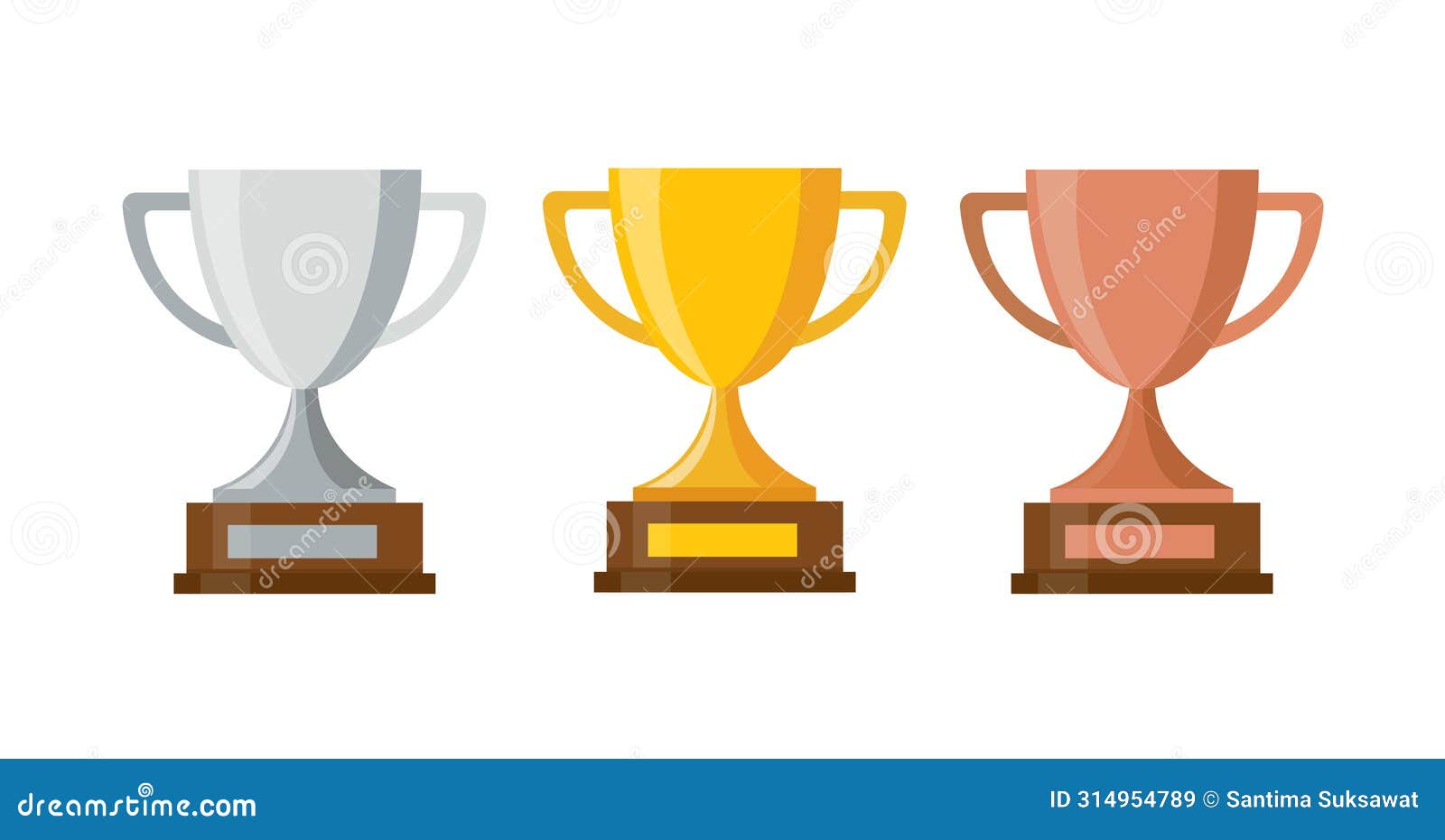 Three Trophy with Gold and Silver, Bronze. Vector Illustration Stock ...
