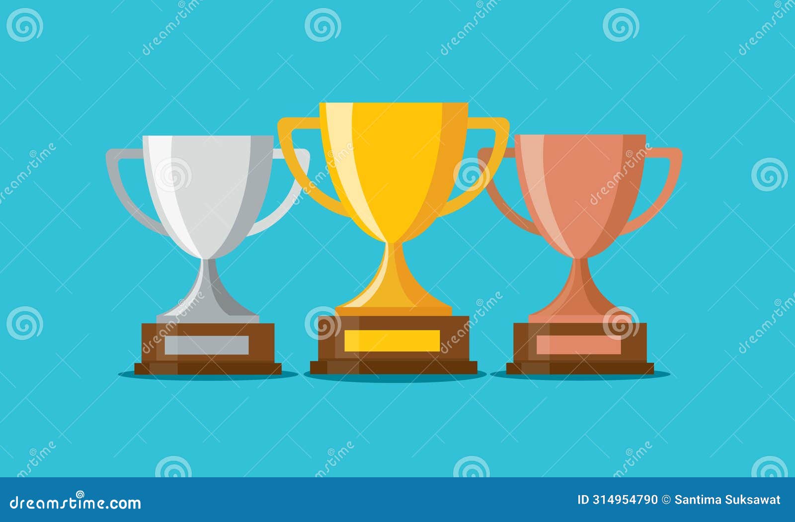Three Trophy with Gold and Silver, Bronze. Vector Illustration Stock ...