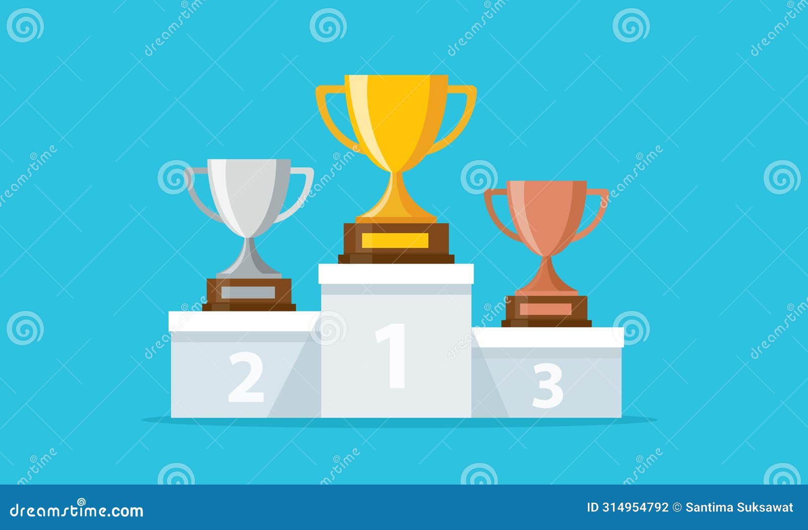 Three Trophy with Gold and Silver, Bronze. Vector Illustration Stock ...