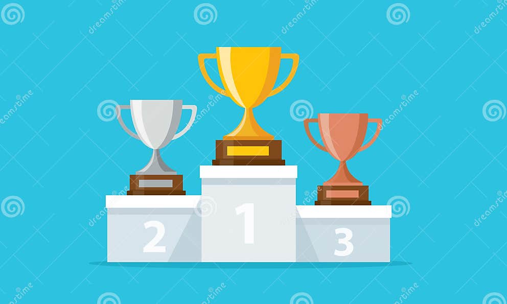 Three Trophy with Gold and Silver, Bronze. Vector Illustration Stock ...