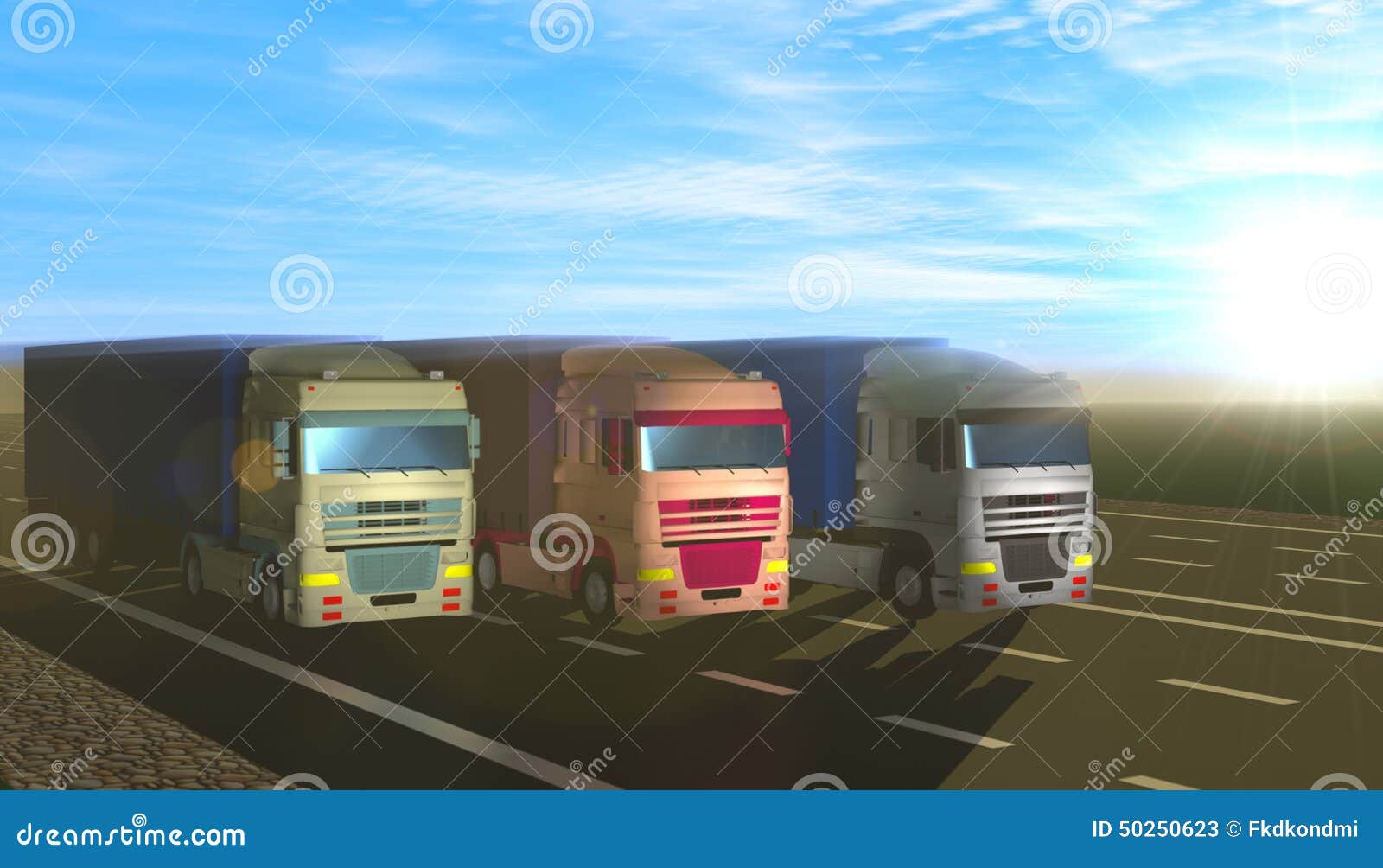 Three Trucks Carrying Cargo on the Highway. Stock Illustration ...