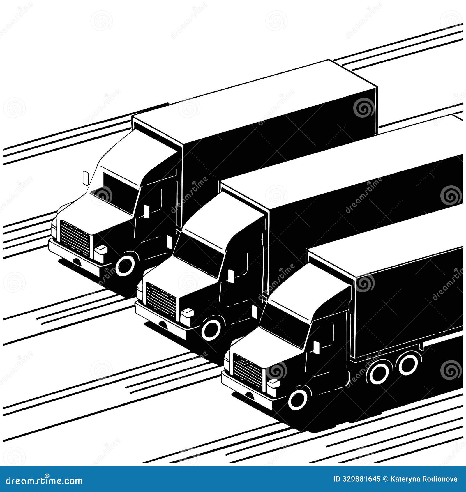 Three Trucks are Parked in the Motor Pool Stock Illustration ...
