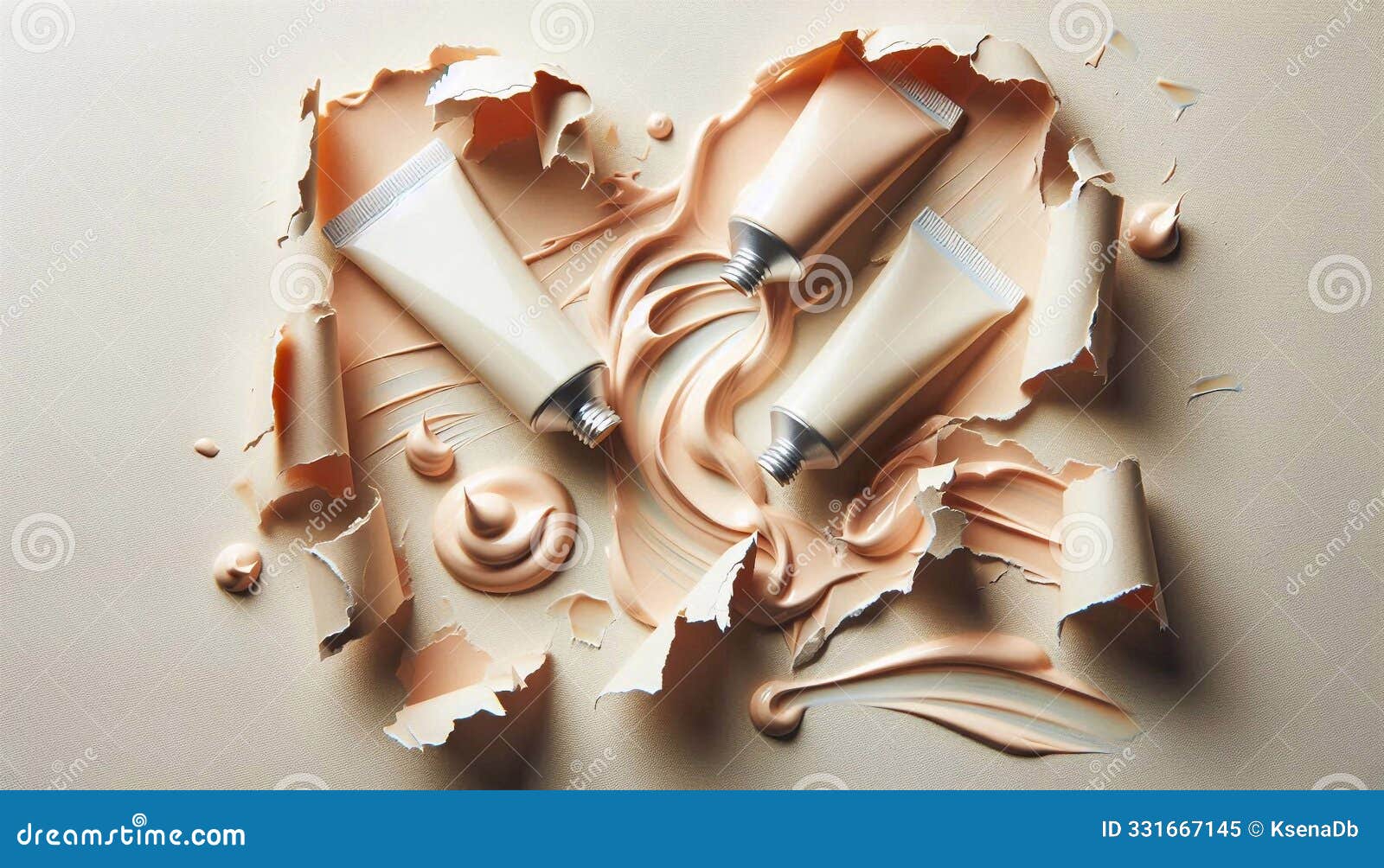 Three Cream Tubes Partially Squeezed with Artistic Smears on a Surface ...