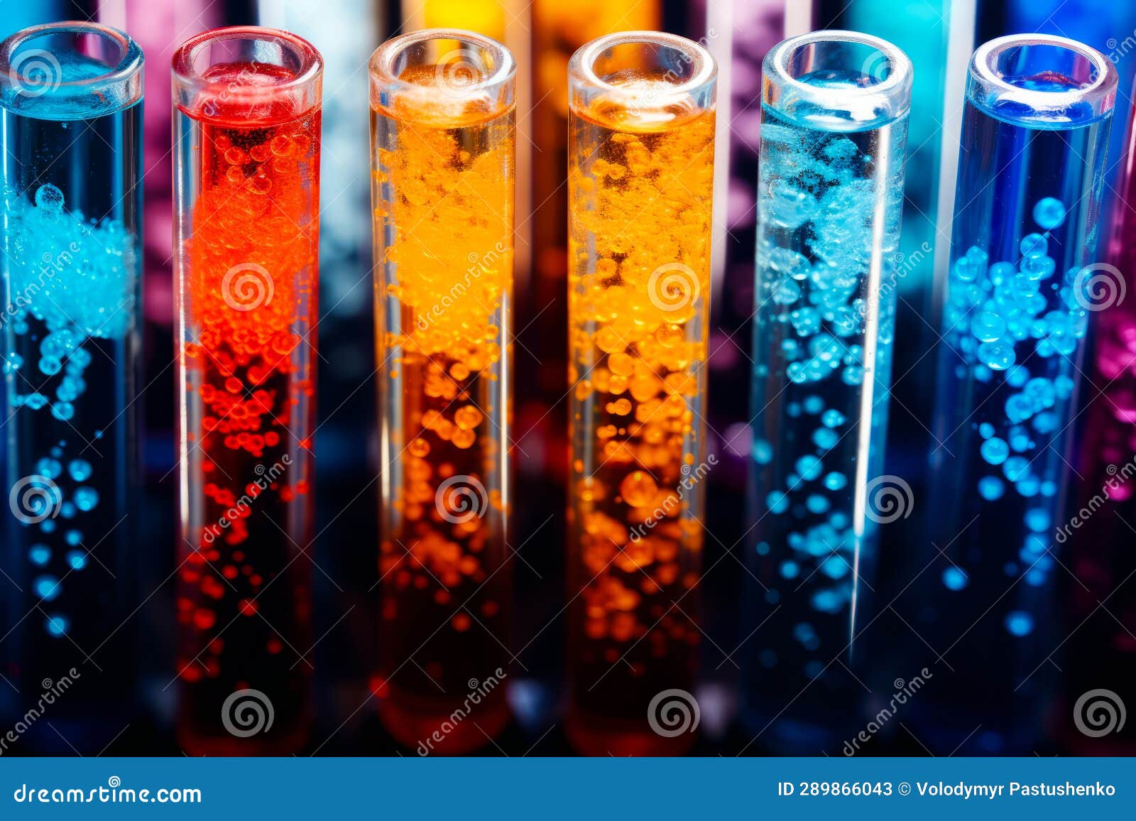 Three Tubes Filled with Liquid and Colored Bubbles in Them,. Generative ...