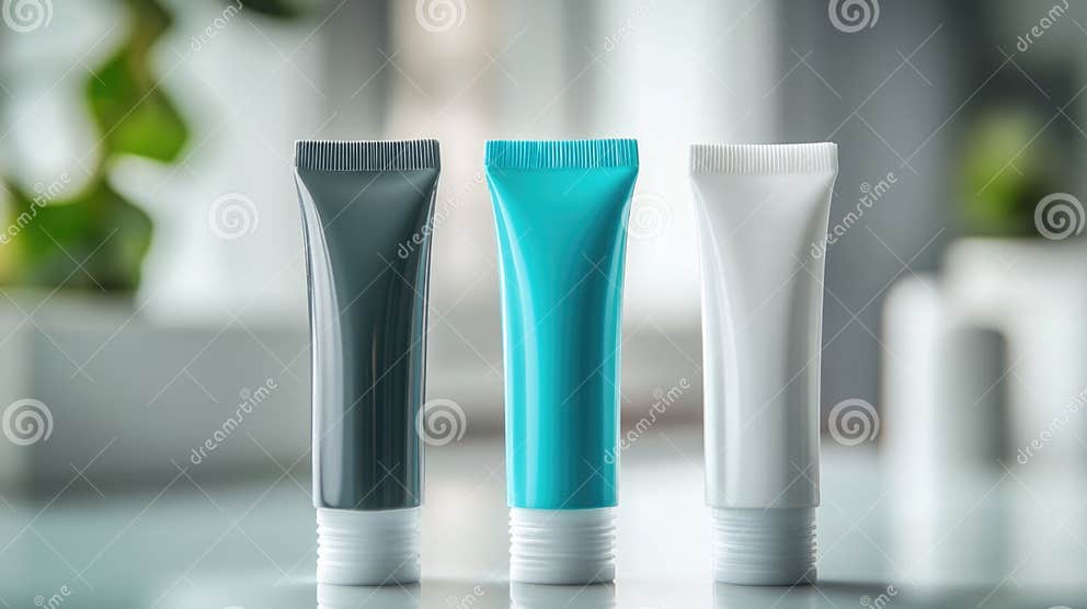 Three Tubes of Toothpaste Placed on a Table Surface Stock Image - Image ...