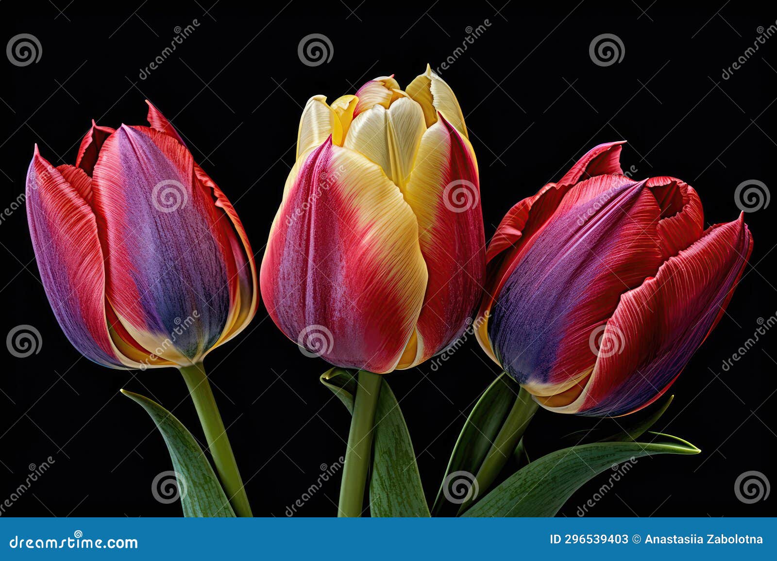 Three Tulips of Different Colors Standing Together. Generative AI Stock ...