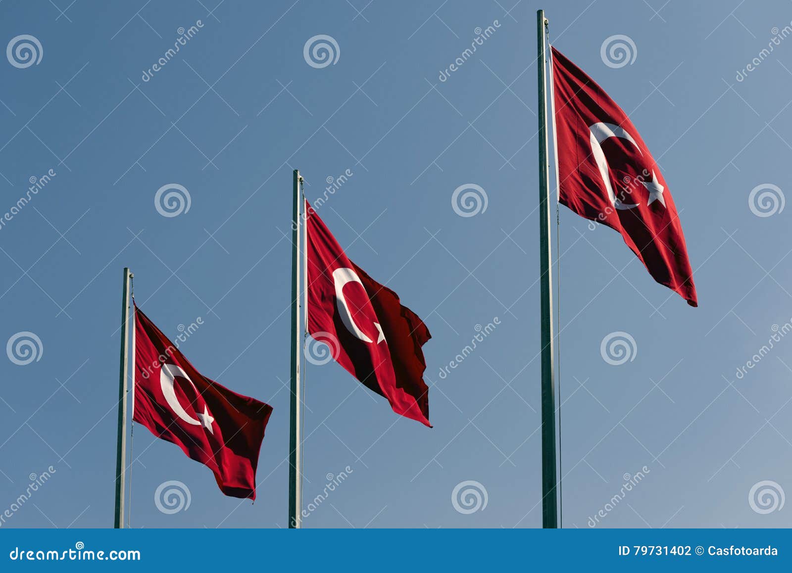 Three Turkish Flags Waving. Stock Photo - Image of culture, asia: 79731402