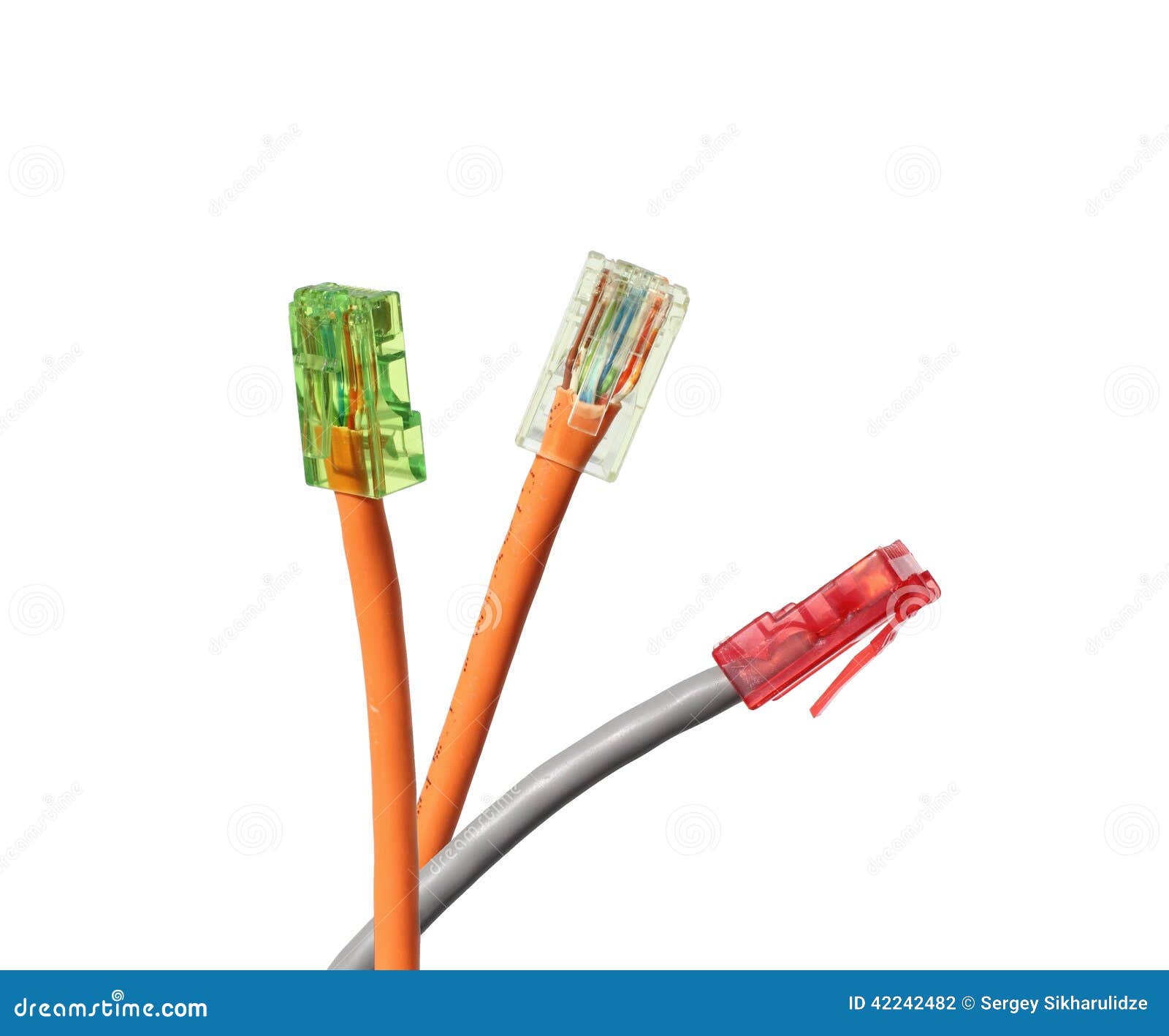 Three Twisted Pair Cables with Red, Green, and Yellow Jacks Isolated on ...