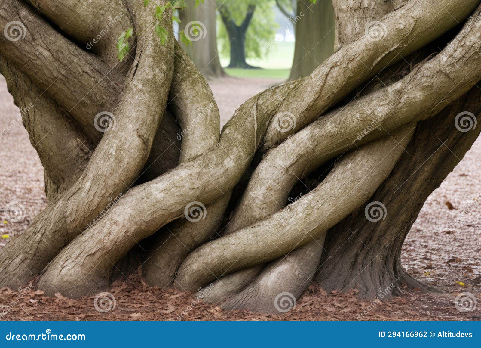 Three Twisted Tree Trunks Intertwined Together Stock Illustration - Illustration of harmony ...