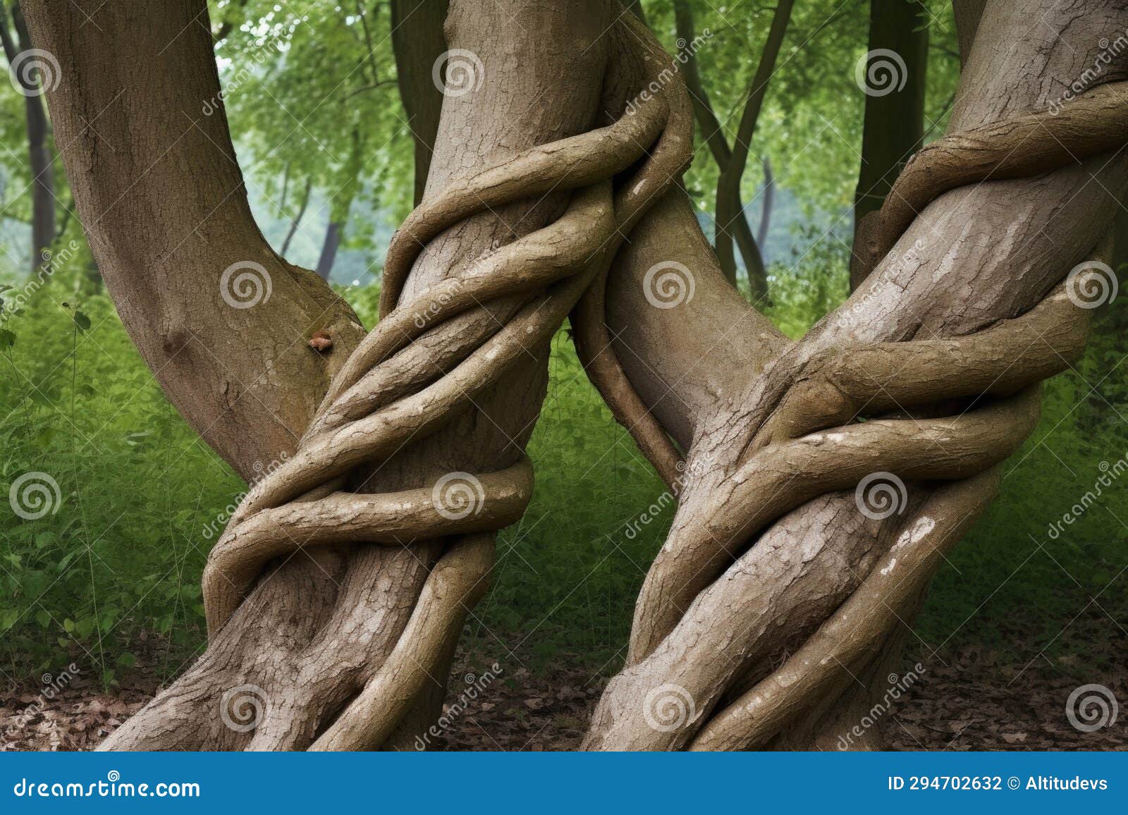 Three Twisted Tree Trunks Intertwined Together Stock Illustration ...