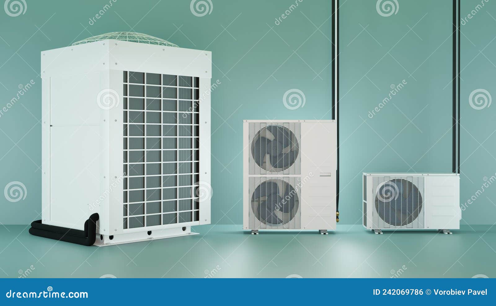 Three Different Outdoor Units of the Air Conditioner. 3d Stock Photo ...