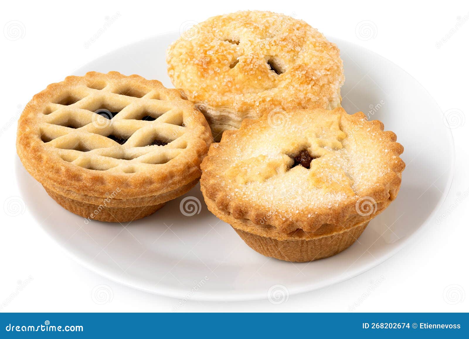 Three Types of All Butter Mince Pies on White Ceramic Plate Isolated on ...