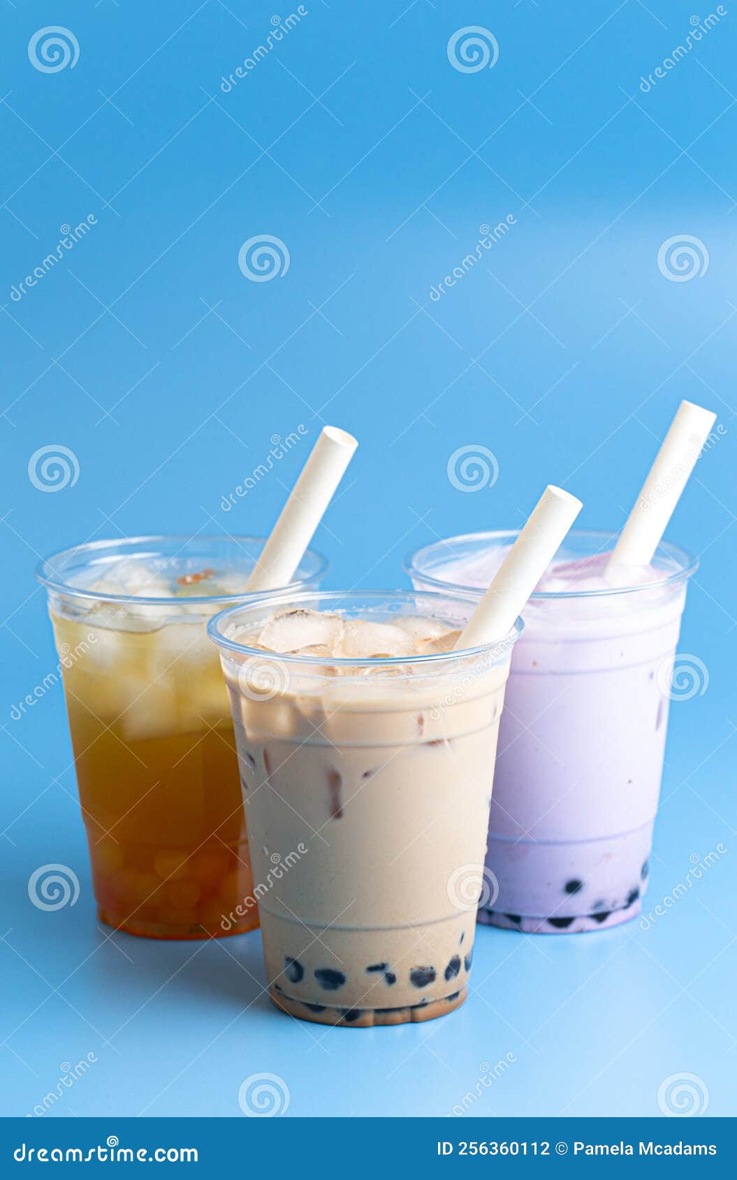Three Different Types of Boba Tea on a Bright Blue Background Stock ... Three Different Types of Boba Tea on a Bright Blue Background Stock ...