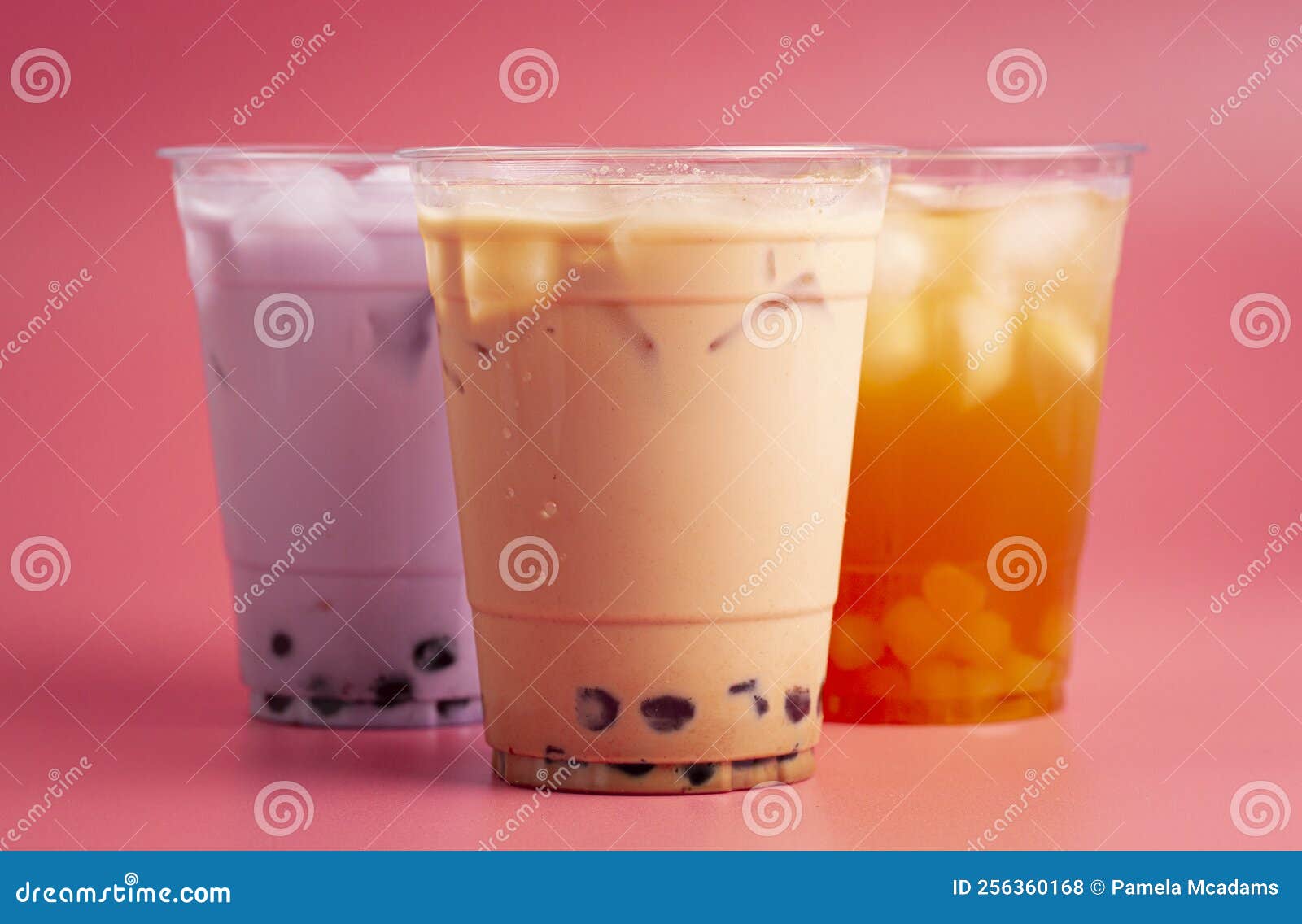 Three Different Types of Boba Tea on a Bright Pink Background Stock ... Three Different Types of Boba Tea on a Bright Pink Background Stock ...