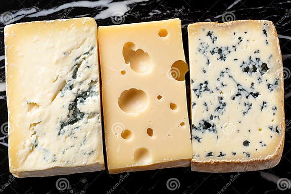 Three Types of Cheese on a Marble Background Stock Illustration ...