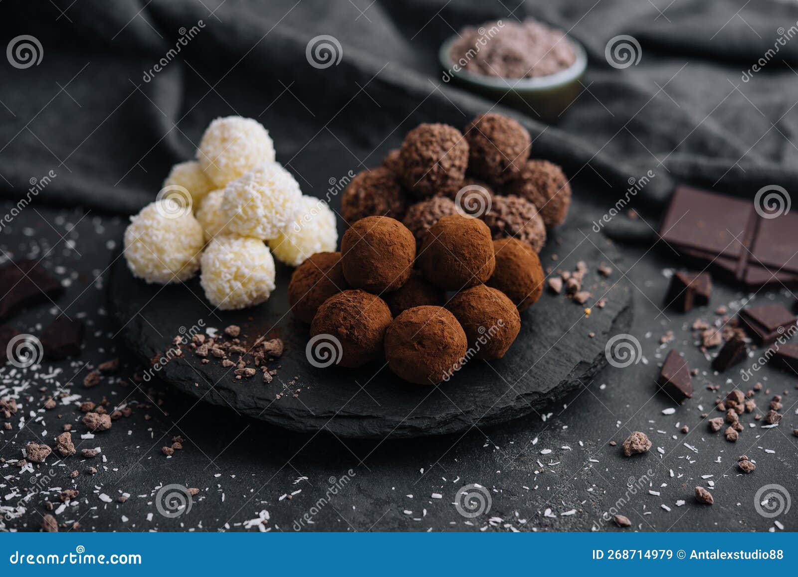 Three Types of Chocolate Balls on Stone Board Stock Image - Image of ...