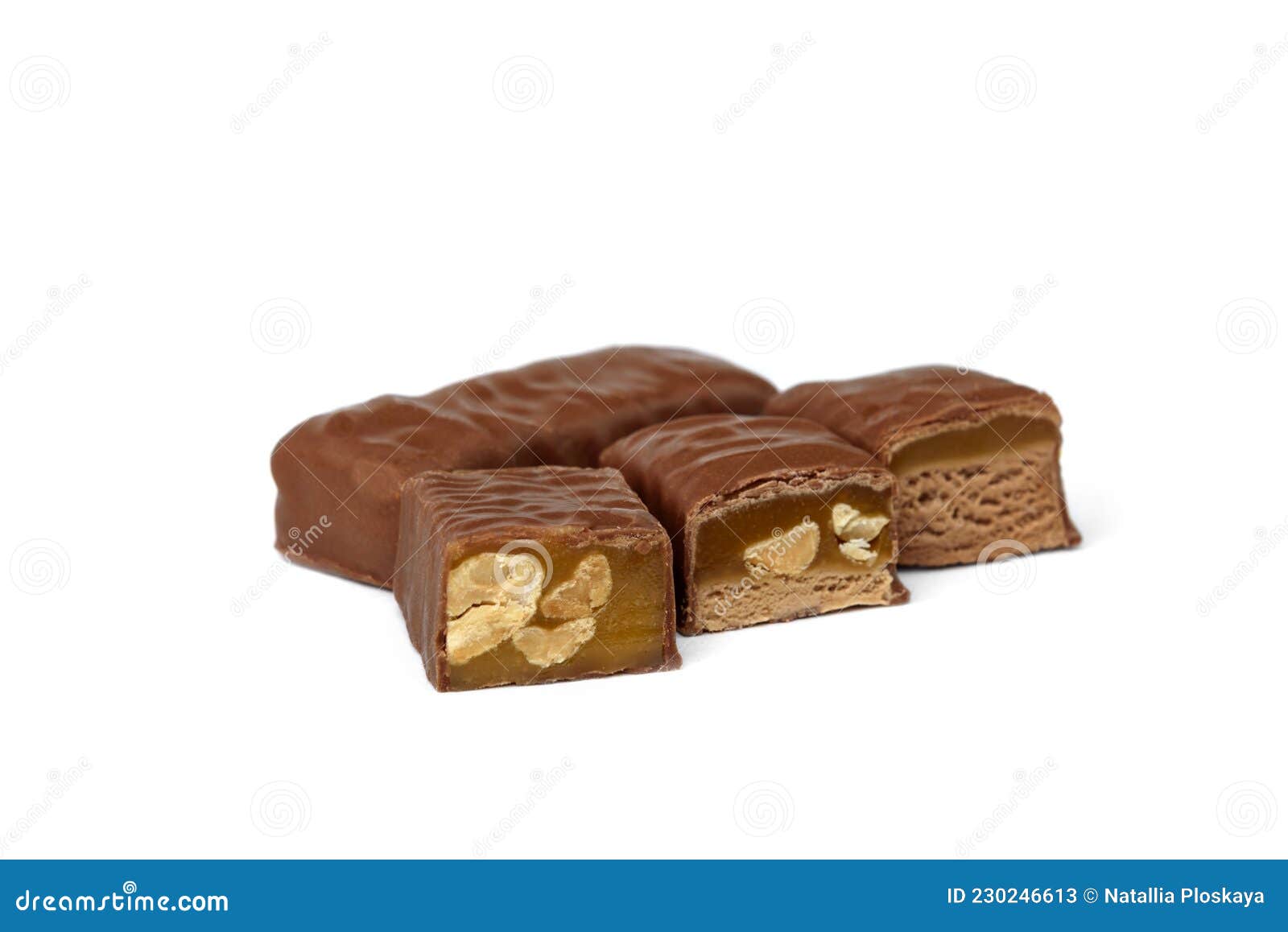 Three Types of Chocolate Sweets with Nougat, Caramel and Nuts. Stock ...