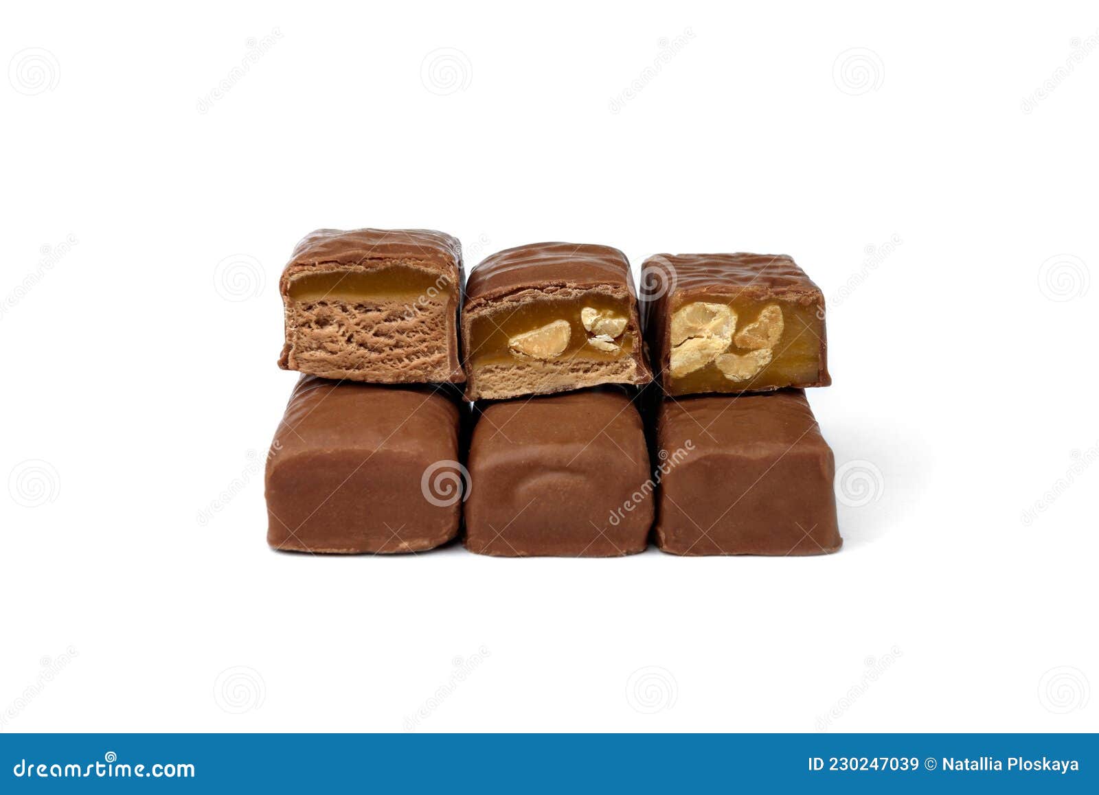Three Types of Chocolate Sweets with Nougat, Caramel and Nuts. Stock ...