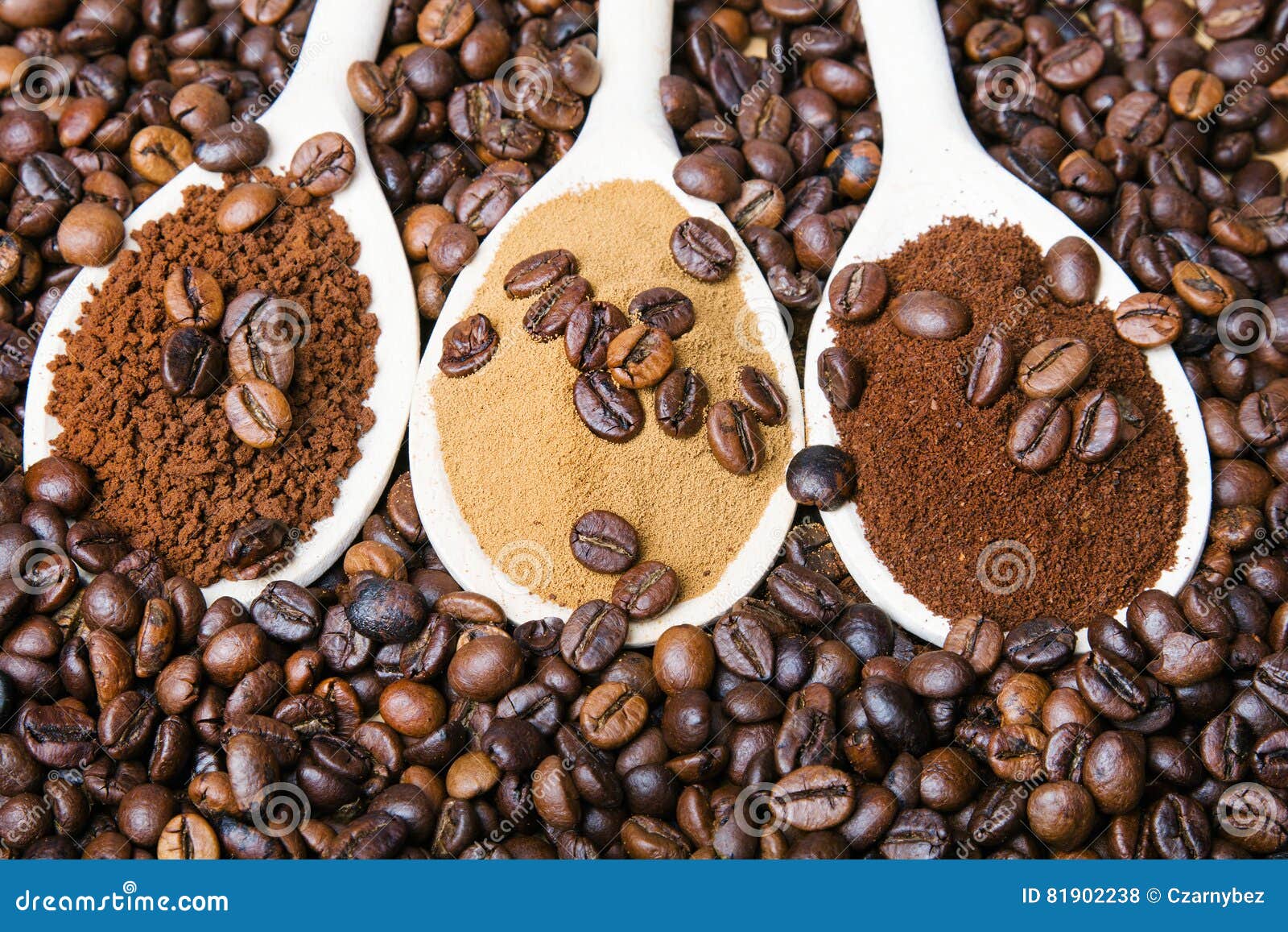 Three types of coffe stock photo. Image of grounds, coffee - 81902238