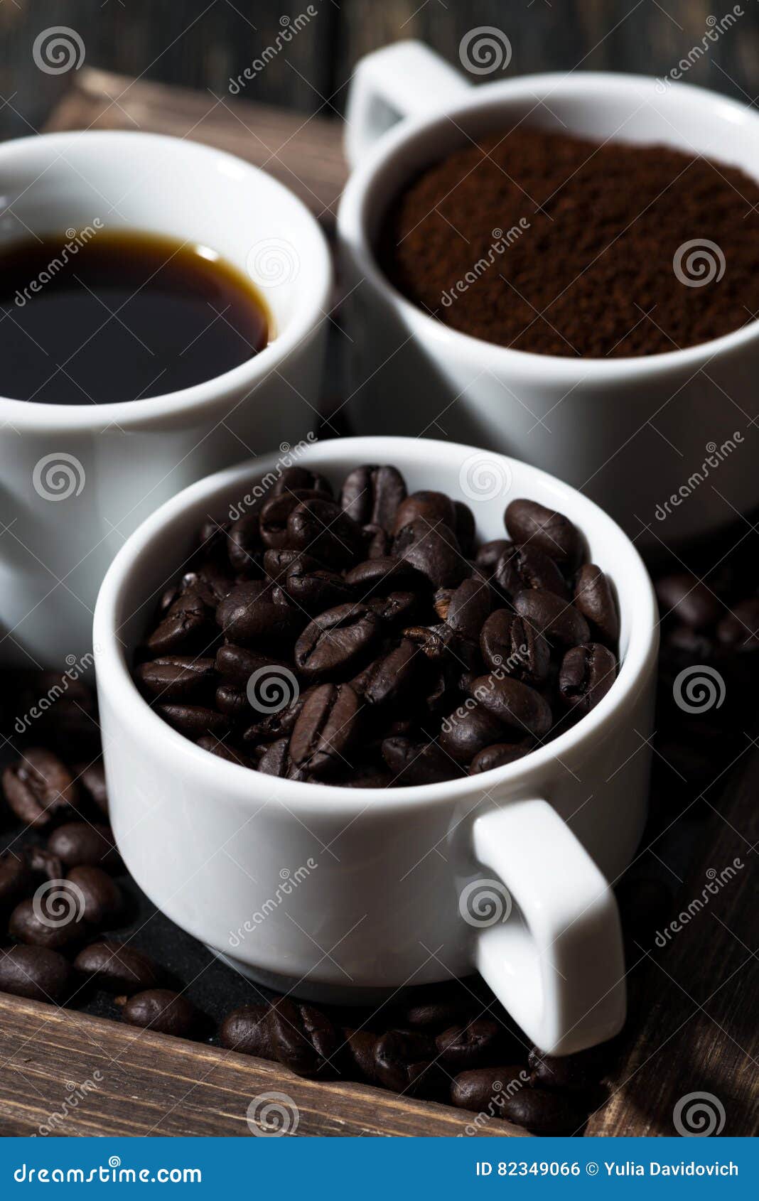 Three Types of Coffee - Ground, Grain and Beverage, Vertical Stock ...