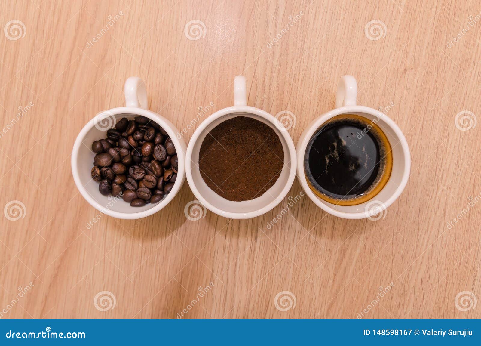 Three Types of Coffee - Ground, Grain, Beverage Stock Image - Image of ...