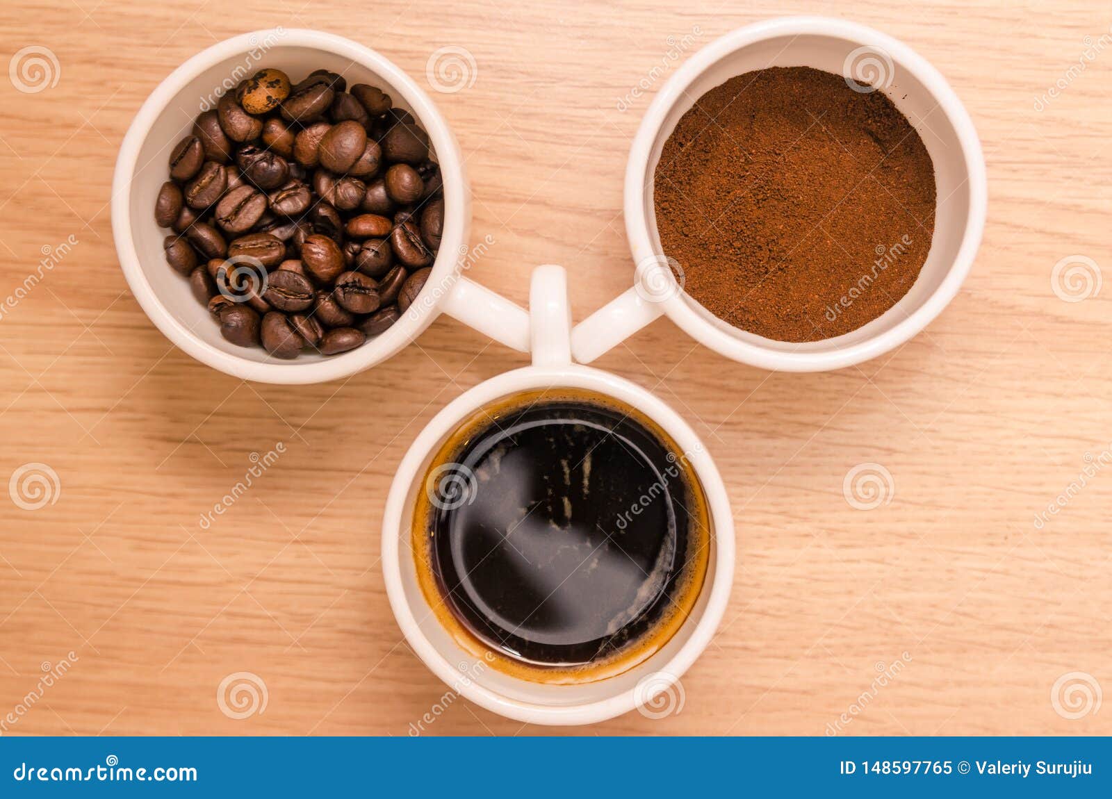 Three Types of Coffee - Ground, Grain, Beverage Stock Image - Image of ...