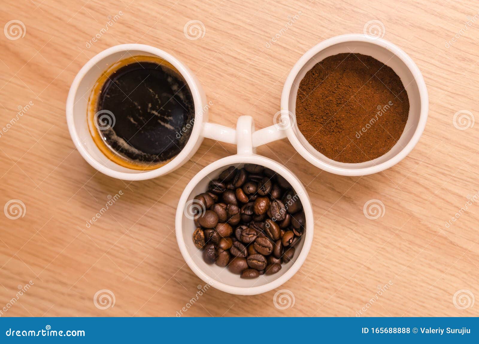 Three Types of Coffee - Ground, Grain, Beverage Stock Photo - Image of ...