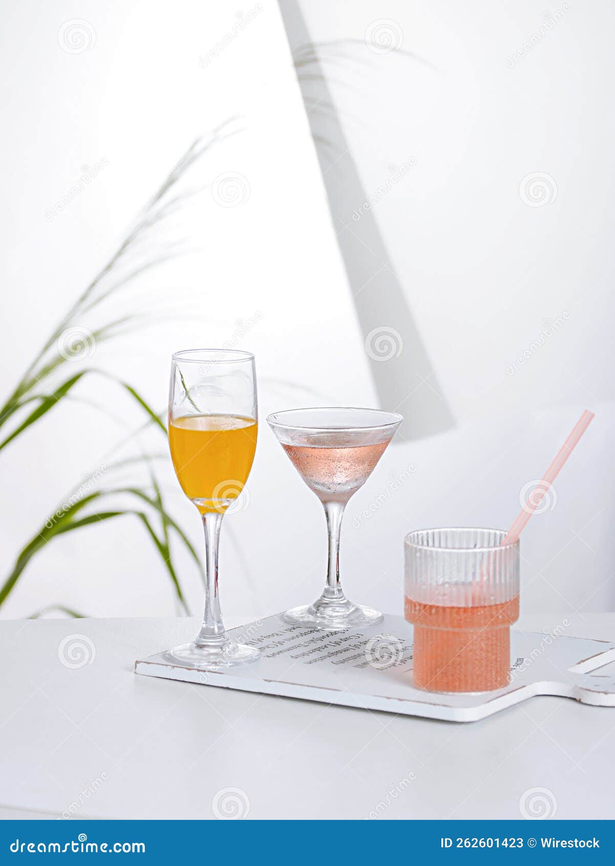 Types of Different Cocktails on a Cutting Board on the Table Stock ...