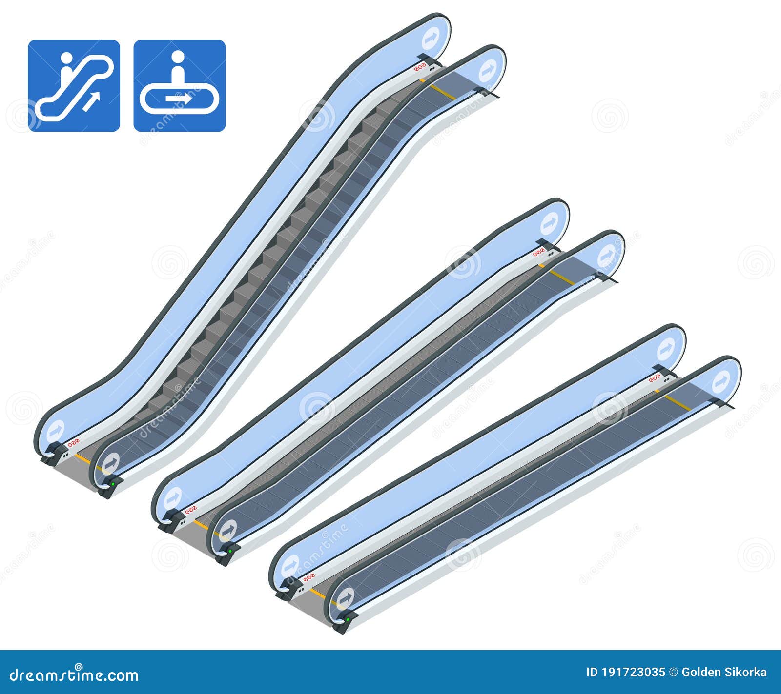 Three Types of Escalator. Isometric Escalator Isolated on White ...