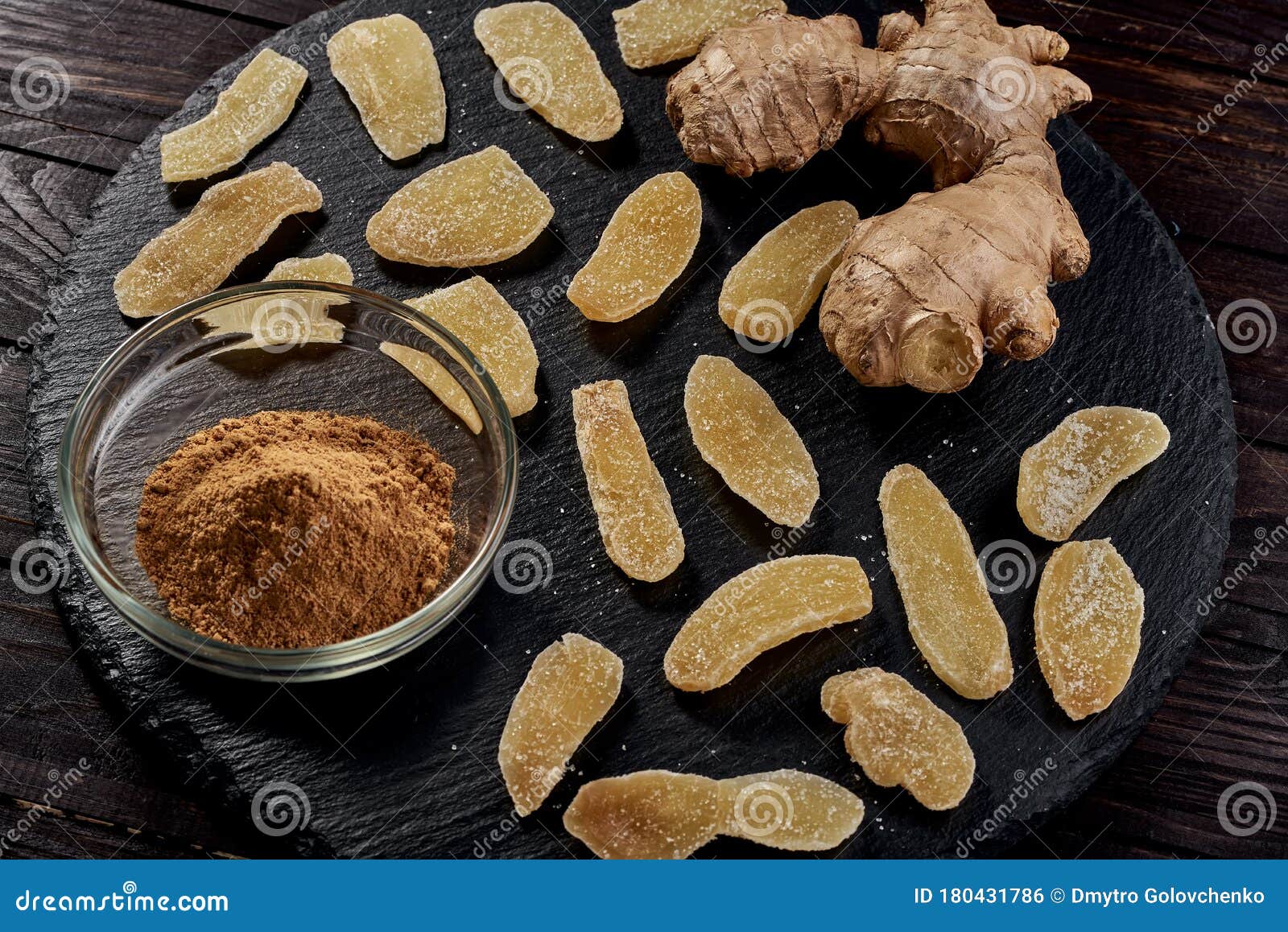 Three Types of Ginger. Ginger Root, Ground Ginger and Dry Fruit Ginger ...