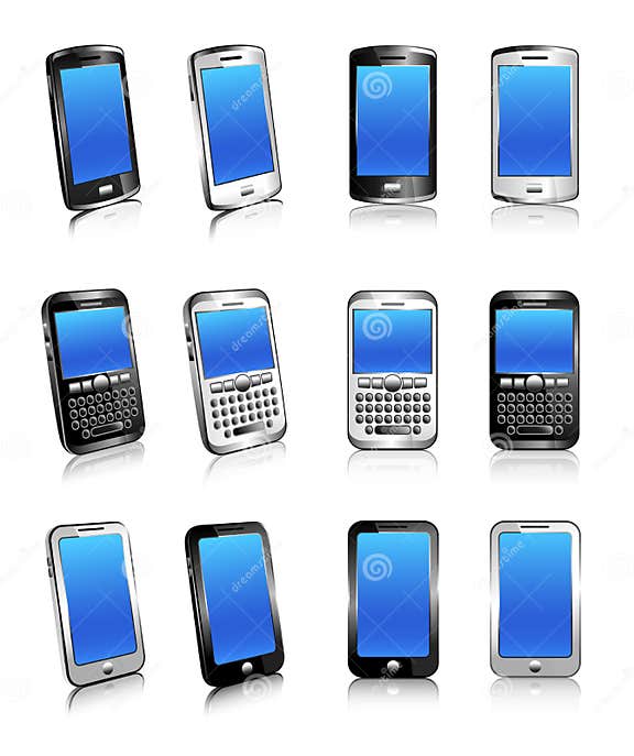 Three Types of Phones in Two and Three Dimensions Stock Vector ...