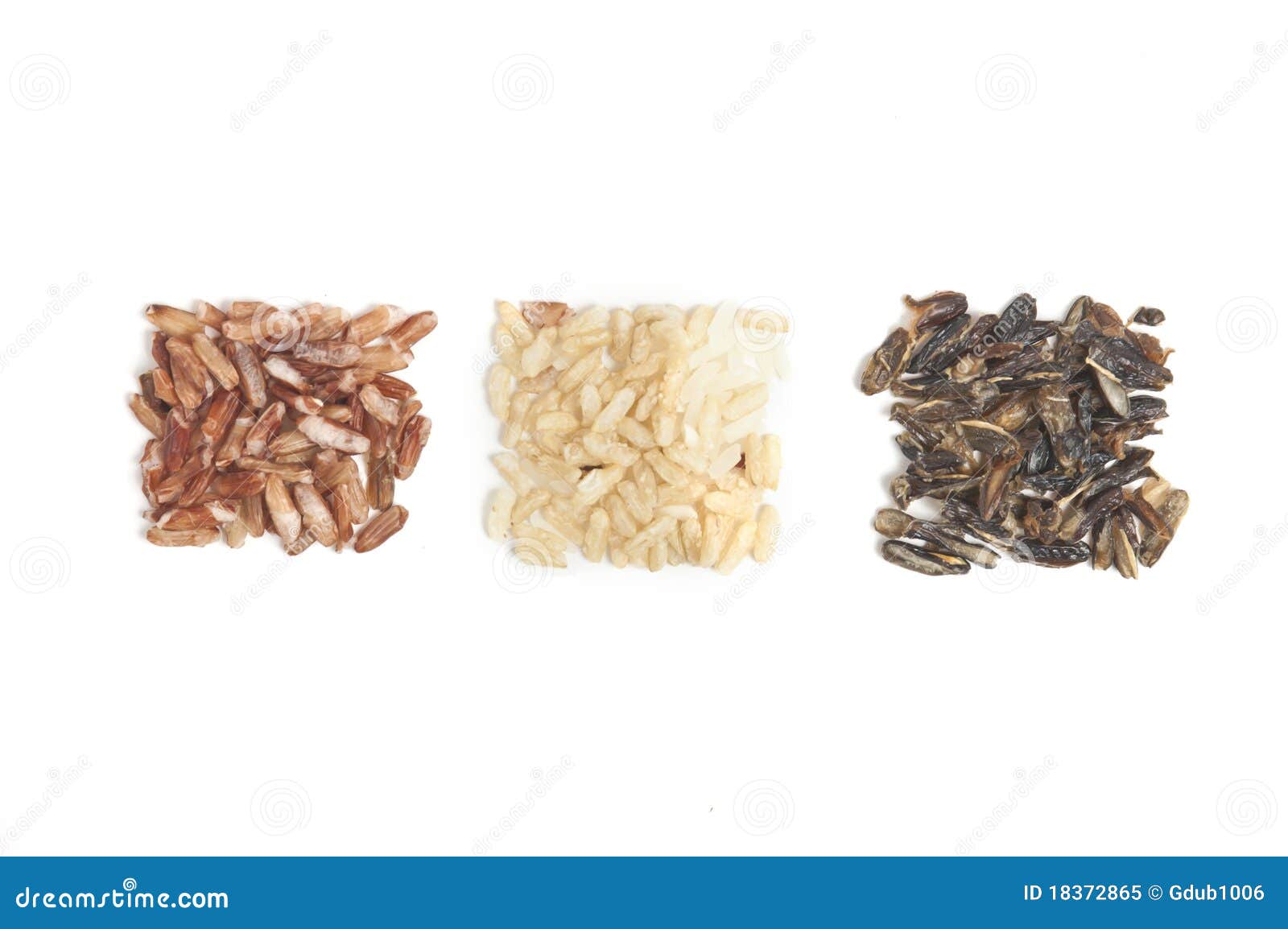 Three Types of Rice in Square Piles Stock Image - Image of black, brown ...