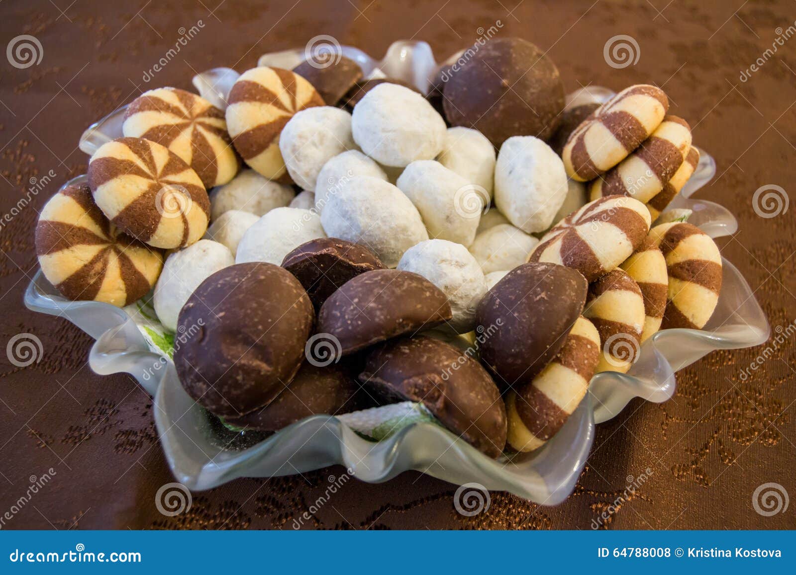 Three Types of Sweets in a Transparent Plate Stock Photo - Image of ...