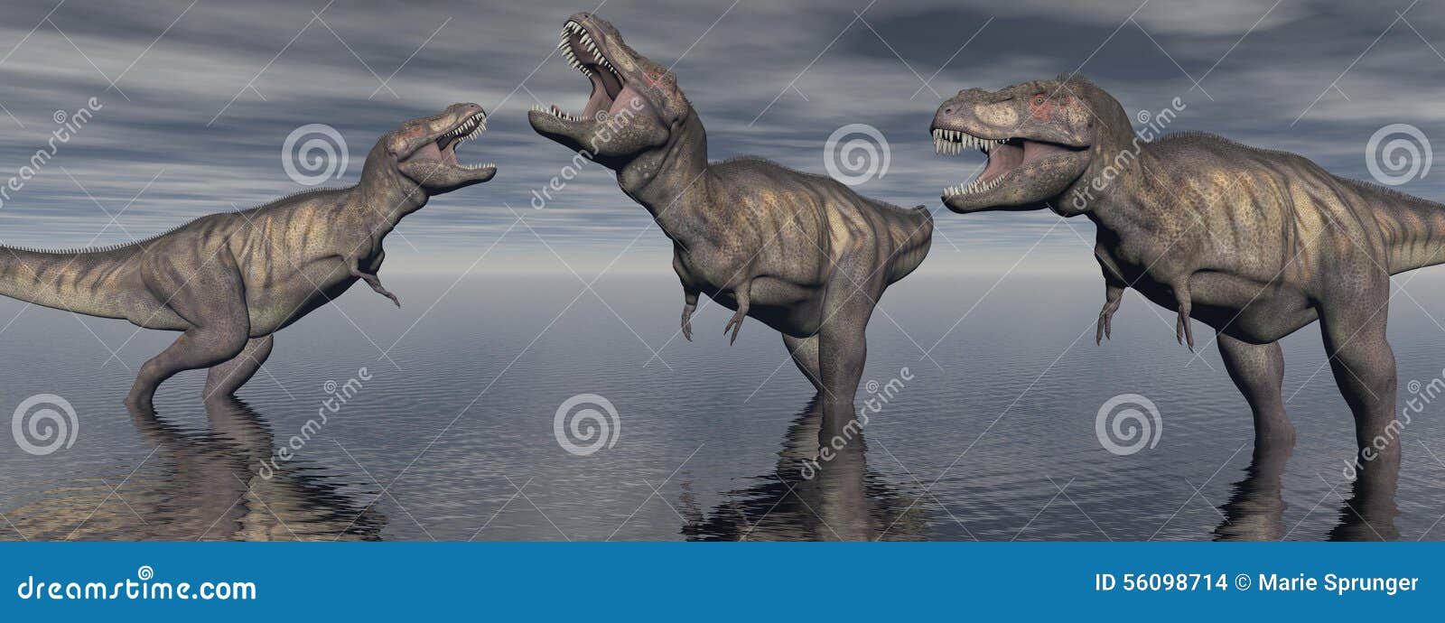 Three Tyrannosaure Dinosaur - 3d Render Stock Illustration ...