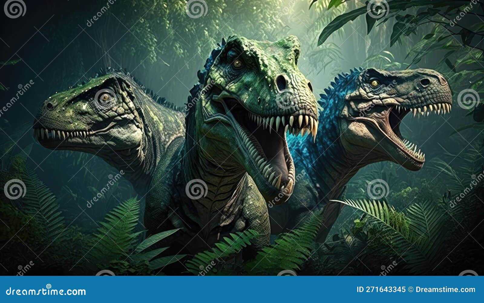 Three Tyrannosaurus Rex in the Jungle Image Stock Image - Image of ...