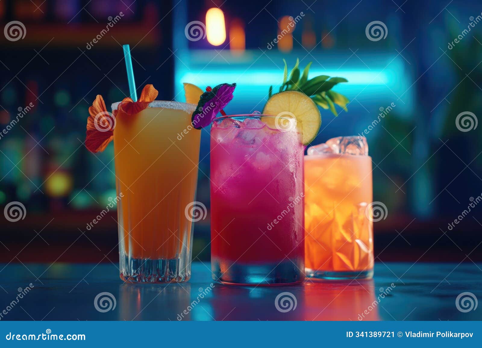 Three Unique Cocktails on a Bar Counter Stock Image - Image of drinks ...